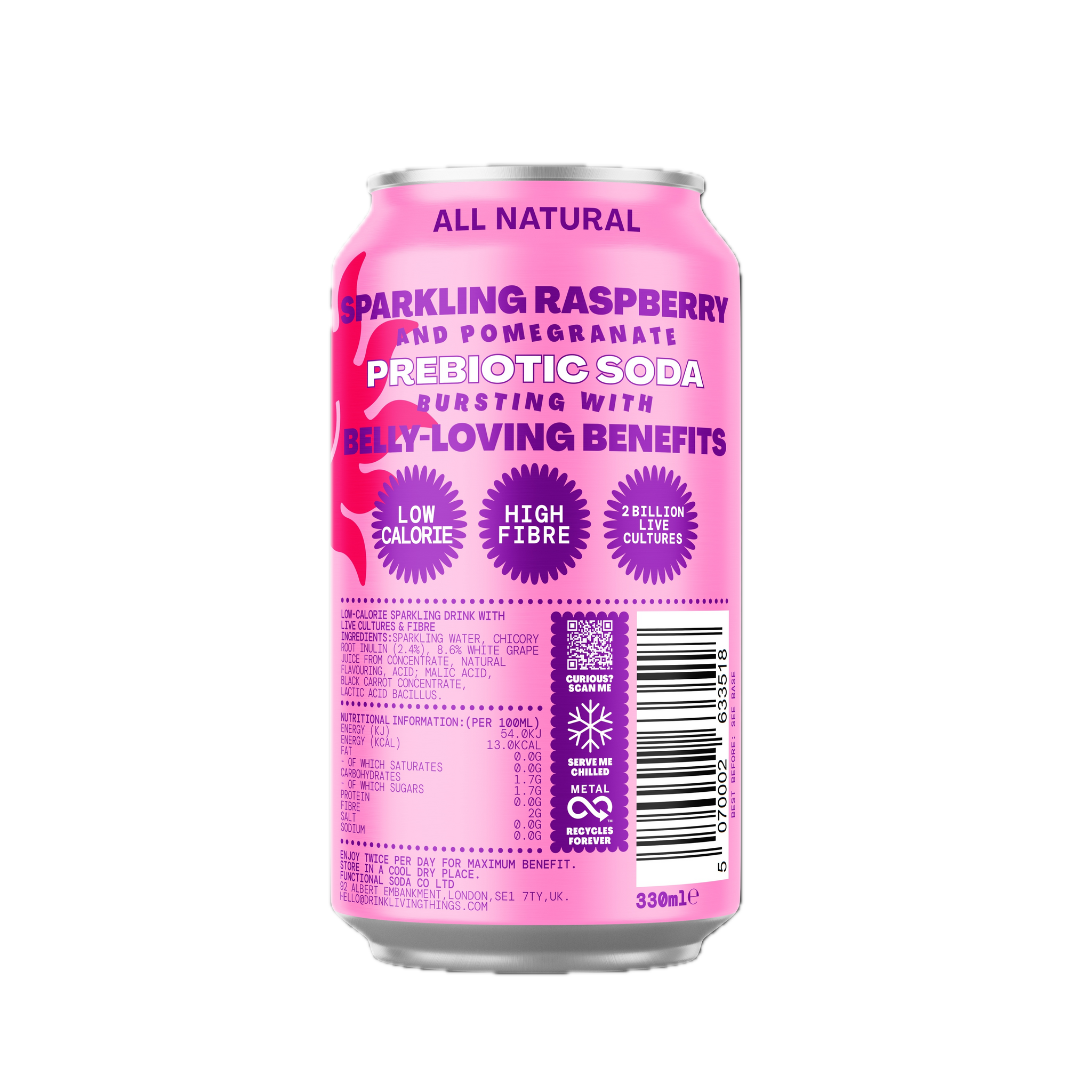 Living Things Raspberry & Pomegranate Prebiotic Soda